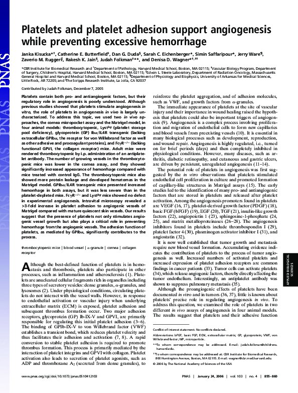 (PDF) Platelets and platelet adhesion support angiogenesis while ...
