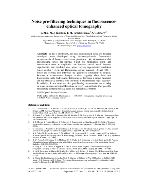(PDF) Noise pre-filtering techniques in fluorescence-enhanced optical tomography
