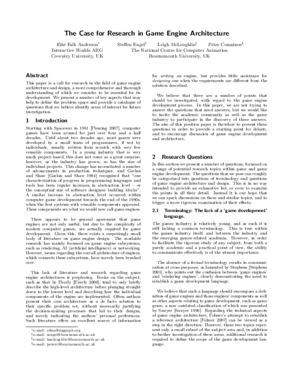 (PDF) The case for research in game engine architecture