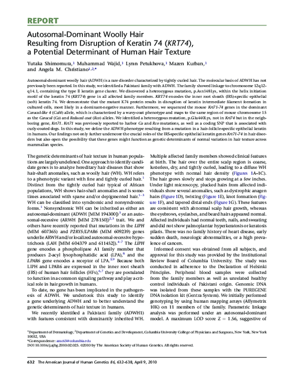 (PDF) Autosomal-Dominant Woolly Hair Resulting from Disruption of ...