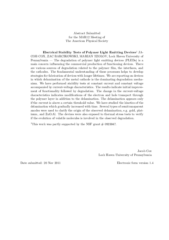 (PDF) Electrical Stability Tests of Polymer Light Emitting Devices