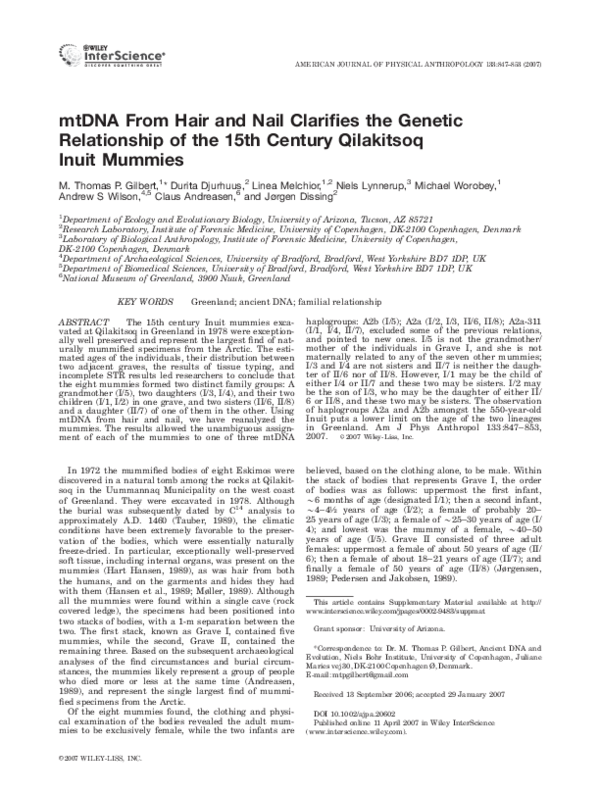 (PDF) mtDNA from hair and nail clarifies the genetic relationship of ...
