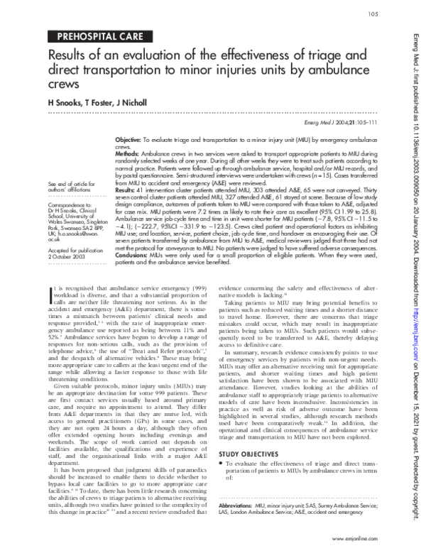 (PDF) Results of an evaluation of the effectiveness of triage and ...