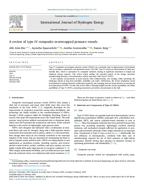 (PDF) A review of type IV composite overwrapped pressure vessels