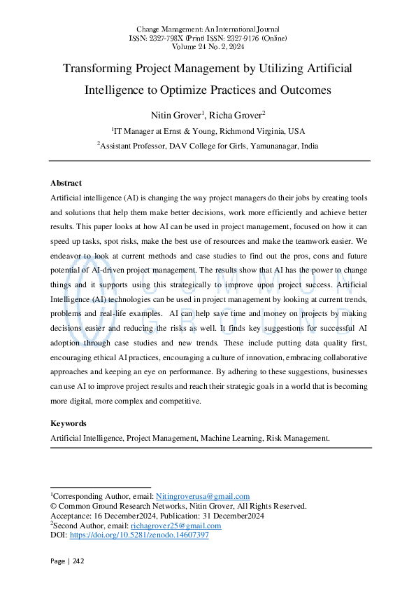 (PDF) Transforming Project Management by Utilizing Artificial ...