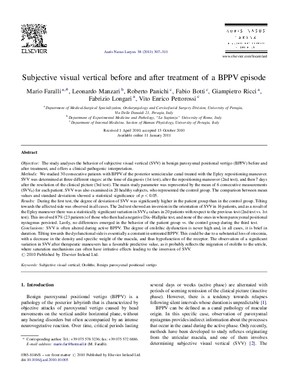 (PDF) Subjective visual vertical before and after treatment of a BPPV ...