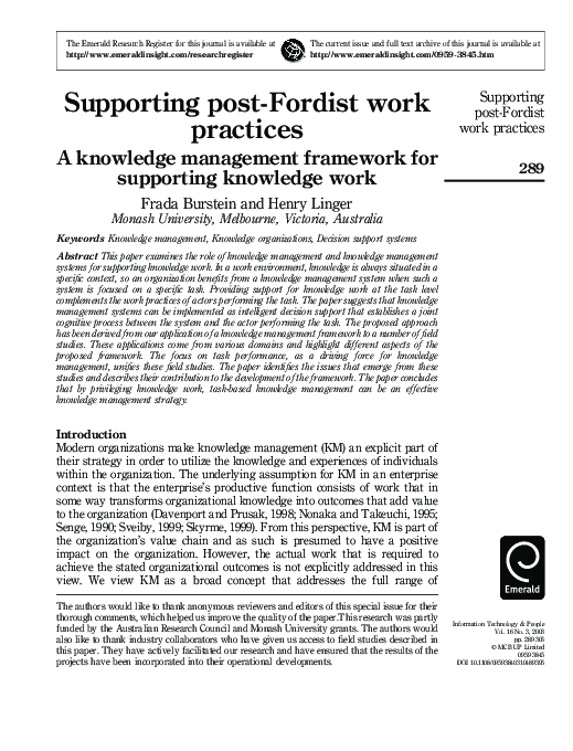 (PDF) Supporting post‐Fordist work practices