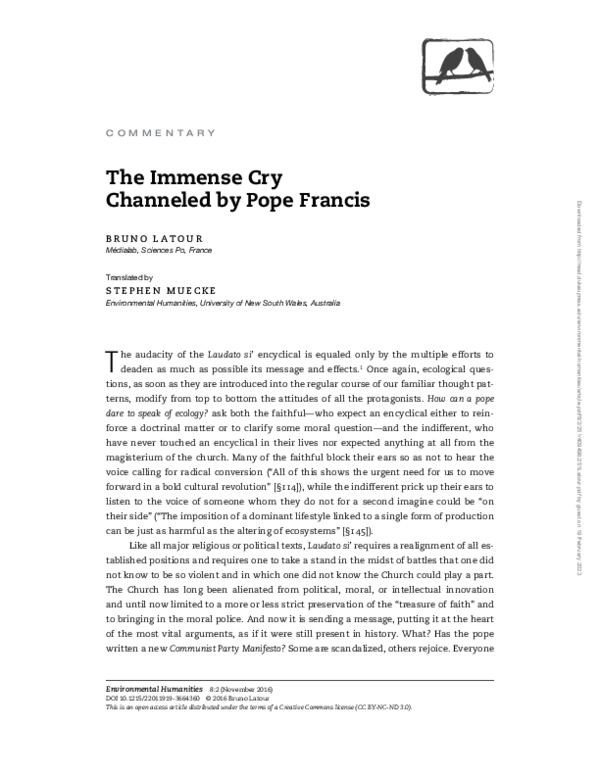 (PDF) The Immense Cry Channeled by Pope Francis