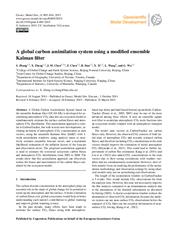 Pdf A Global Carbon Assimilation System Using A Modified Ensemble Kalman Filter