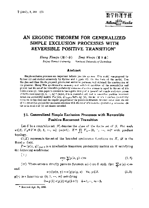 (PDF) An Ergodic Theorem for Generalized Simple Exclusion Processes with Reversible Positive ...