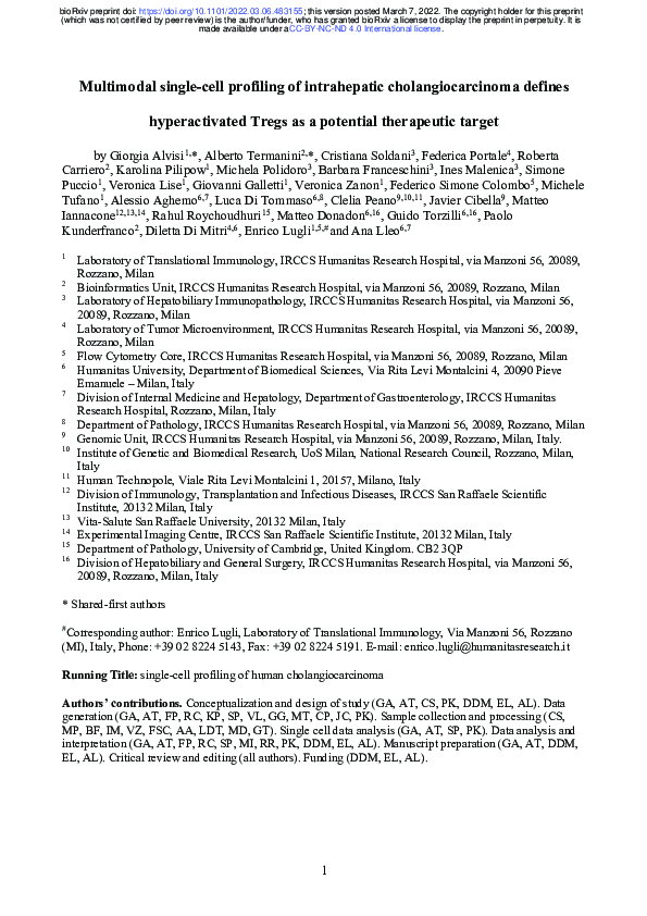 (PDF) Multimodal single-cell profiling of intrahepatic cholangiocarcinoma defines hyperactivated ...