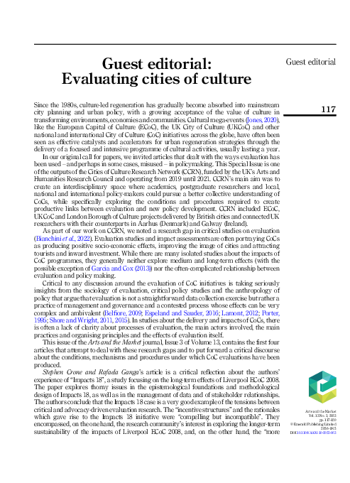 (PDF) Guest editorial: Evaluating cities of culture