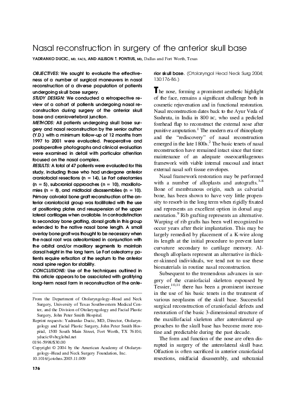 (PDF) Nasal Reconstruction in Surgery of the Anterior Skull Base