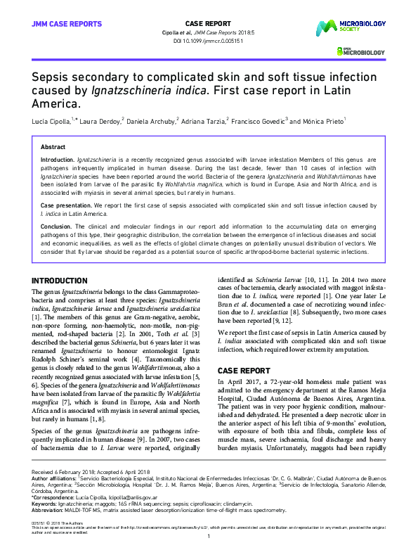 (PDF) Sepsis secondary to complicated skin and soft tissue infection caused by Ignatzschineria ...