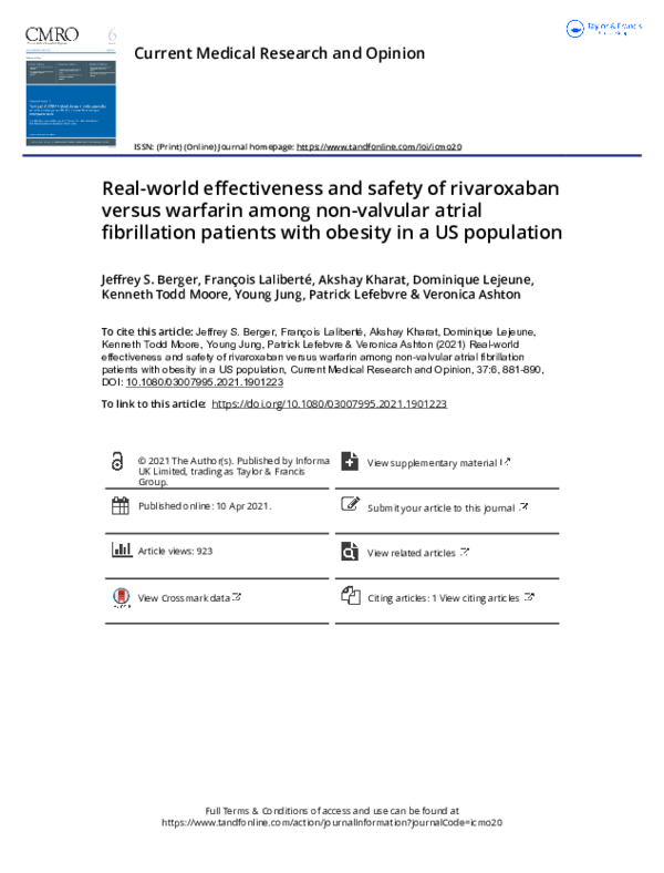 (PDF) Real-world effectiveness and safety of rivaroxaban versus warfarin among non-valvular ...