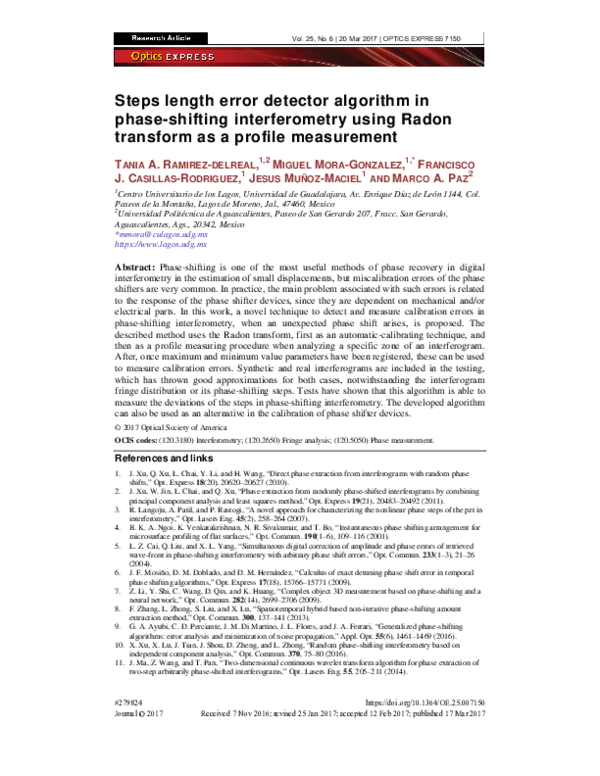 Pdf Steps Length Error Detector Algorithm In Phase Shifting Interferometry Using Radon