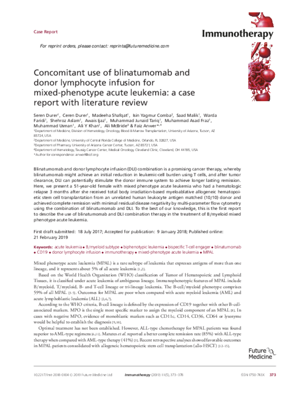 (PDF) Concomitant use of blinatumomab and donor lymphocyte infusion for ...