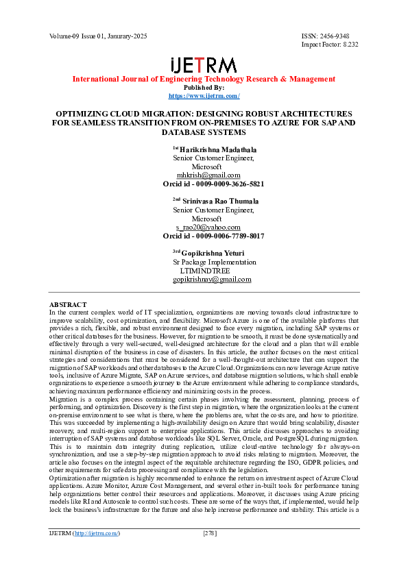 (PDF) OPTIMIZING CLOUD MIGRATION: DESIGNING ROBUST ARCHITECTURES FOR SEAMLESS TRANSITION FROM ON ...