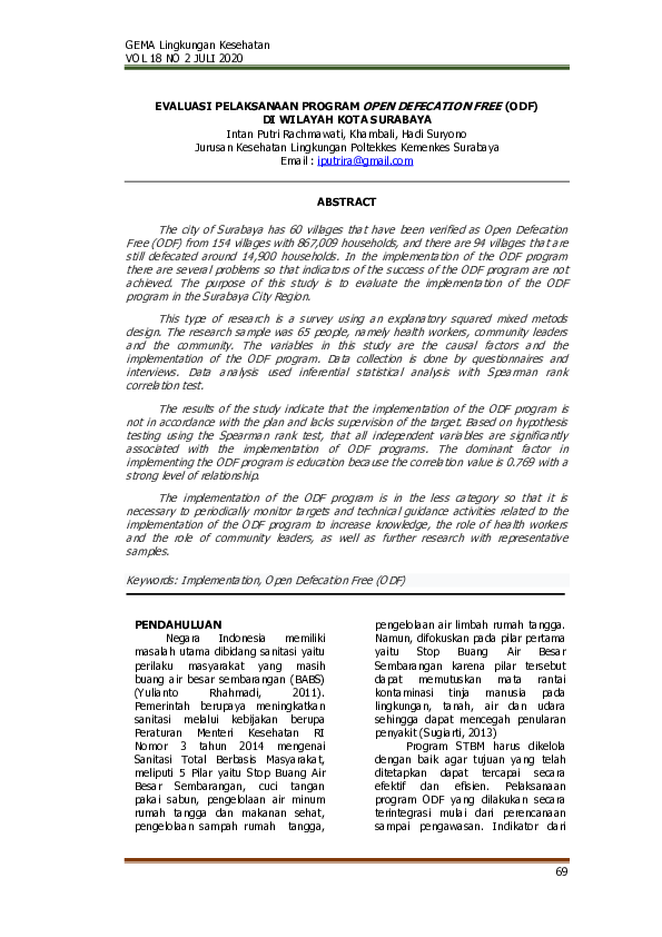 (PDF) Evaluasi Pelaksanaan Program Open Defecation Free (Odf) DI ...