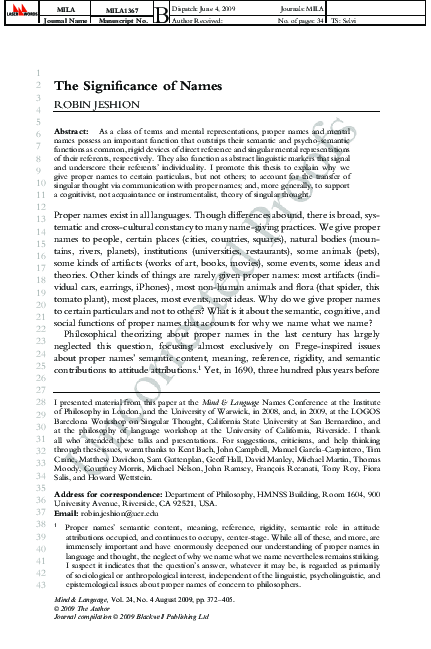 (PDF) The Significance of Names