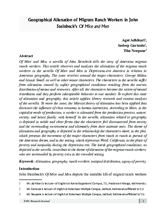 (PDF) Geographical Alienation of Migrant Ranch Workers in John ...