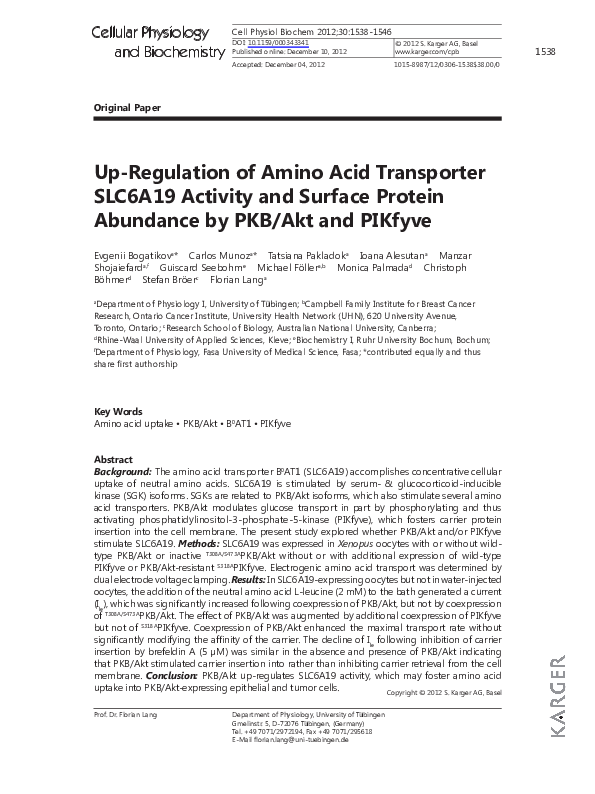 (PDF) Up-Regulation of Amino Acid Transporter SLC6A19 Activity and ...