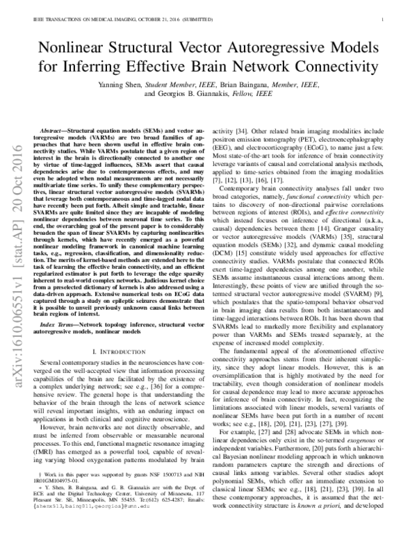 Pdf Nonlinear Structural Vector Autoregressive Models For Inferring Effective Brain Network