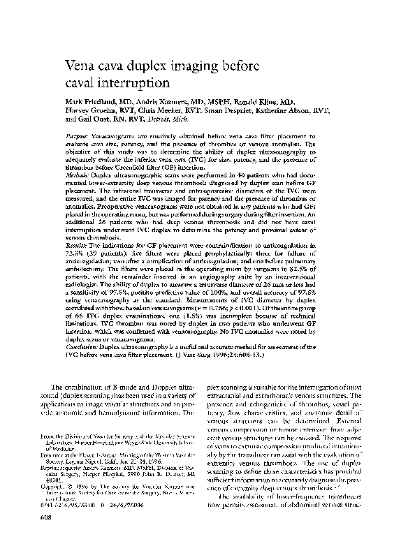 (PDF) Vena cava duplex imaging before caval interruption