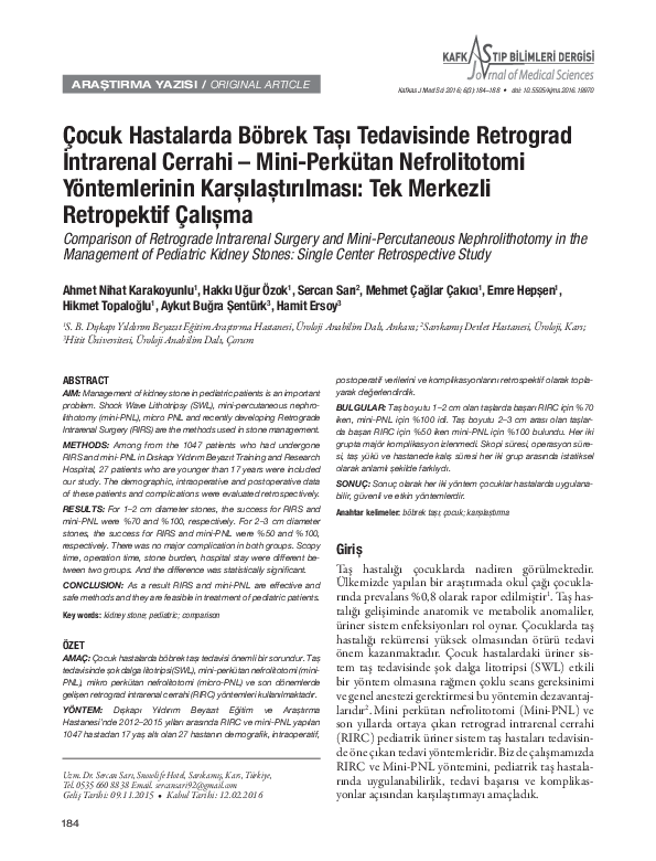 (PDF) Comparison of Retrograde Intrarenal Surgery and Mini-Percutaneous ...