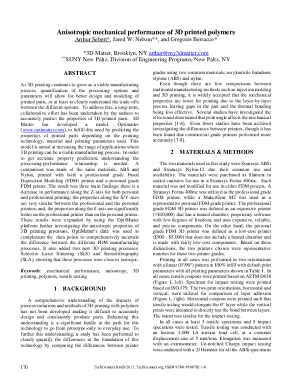 (PDF) Anisotropic mechanical performance of 3D printed polymers