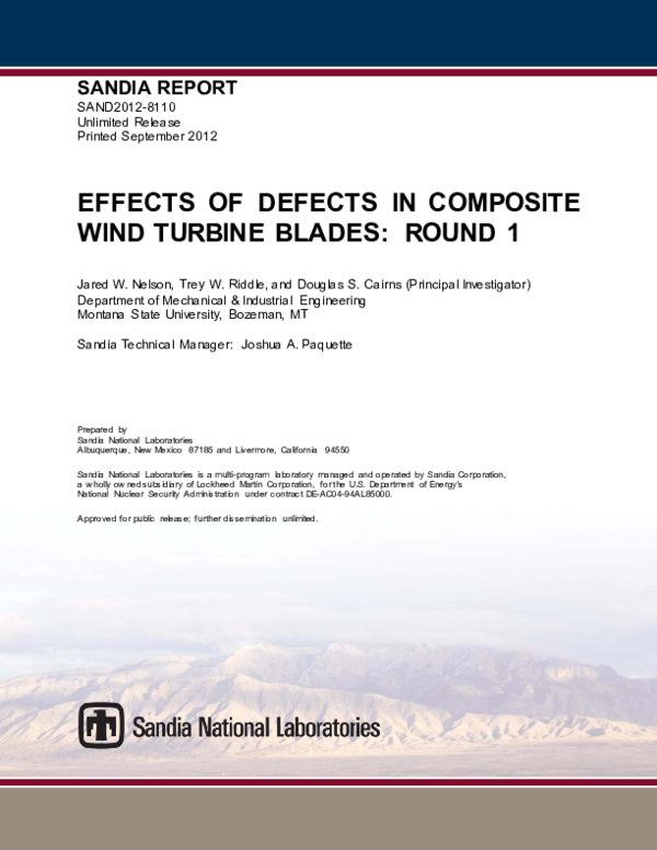 (PDF) Effects of defects in composite wind turbine blades. Round 1