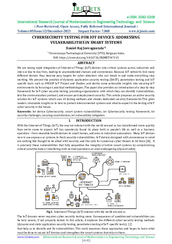 Pdf Cybersecurity Testing For Iot Devices Addressing Vulnerabilities In Smart Systems