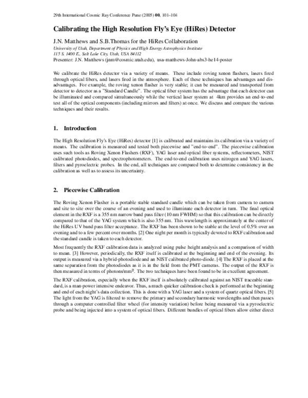 (PDF) Calibrating the High Resolution Fly's Eye (HiRes) Detector
