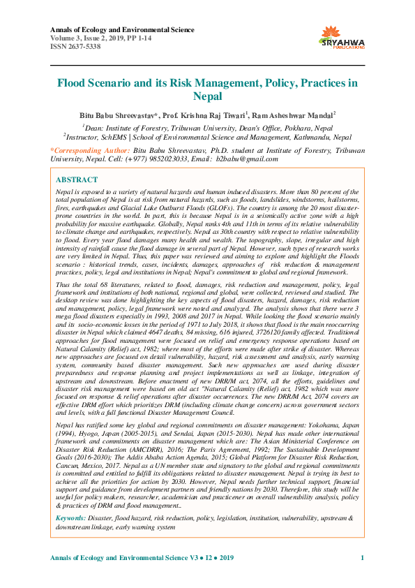 (PDF) Flood Scenario and its Risk Management, Policy, Practices in Nepal