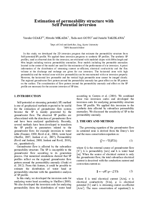 (PDF) Estimation of Permeability Structure with Self Potential Inversion