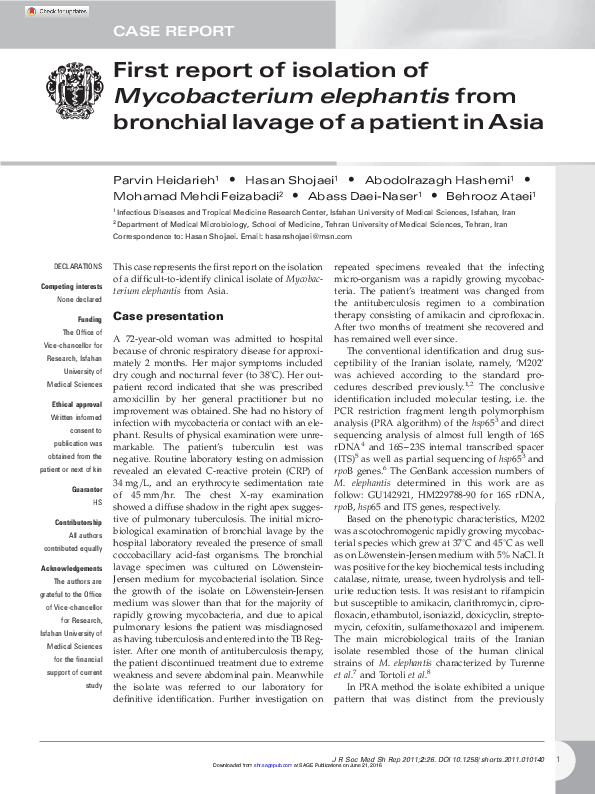 (PDF) First report of isolation of Mycobacterium elephantis from ...