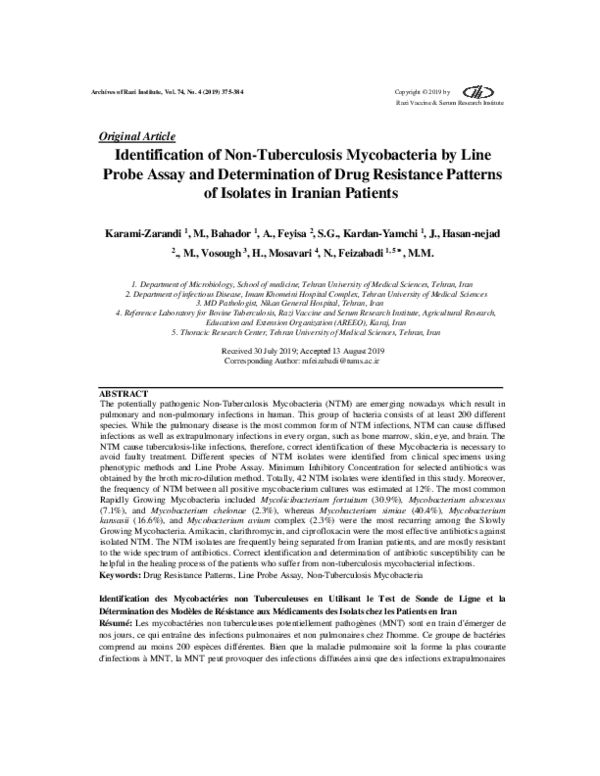 (PDF) Identification of Non-Tuberculosis Mycobacteria by Line Probe ...