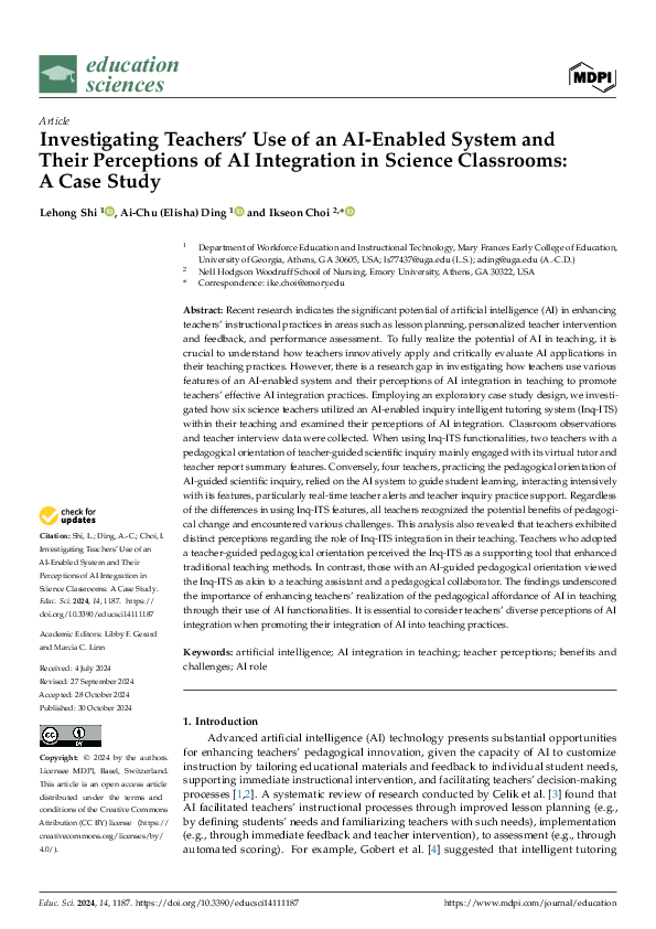 (PDF) Investigating Teachers' Use of an AI-Enabled System and Their Perceptions of AI ...
