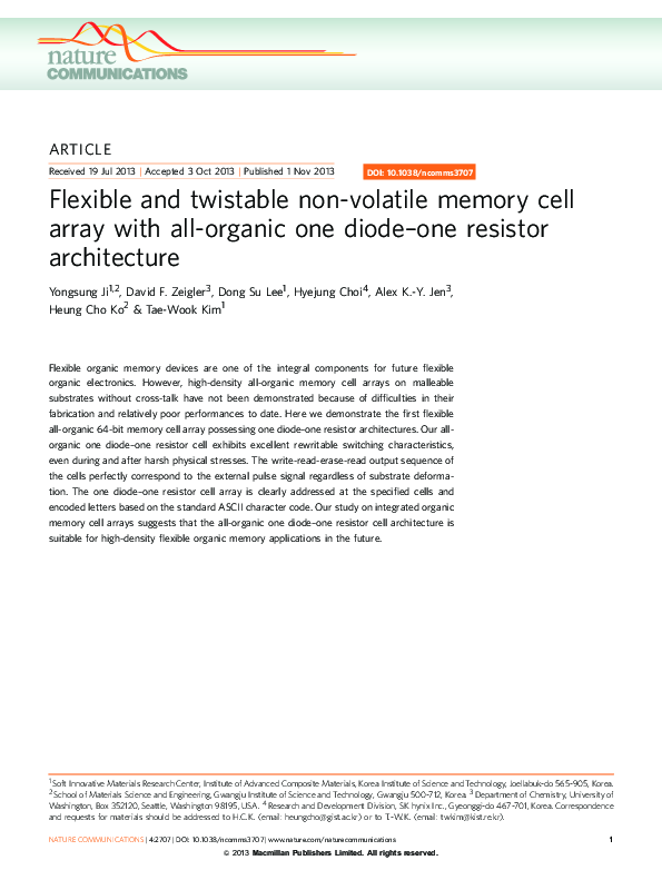 (PDF) Flexible and twistable non-volatile memory cell array with all ...