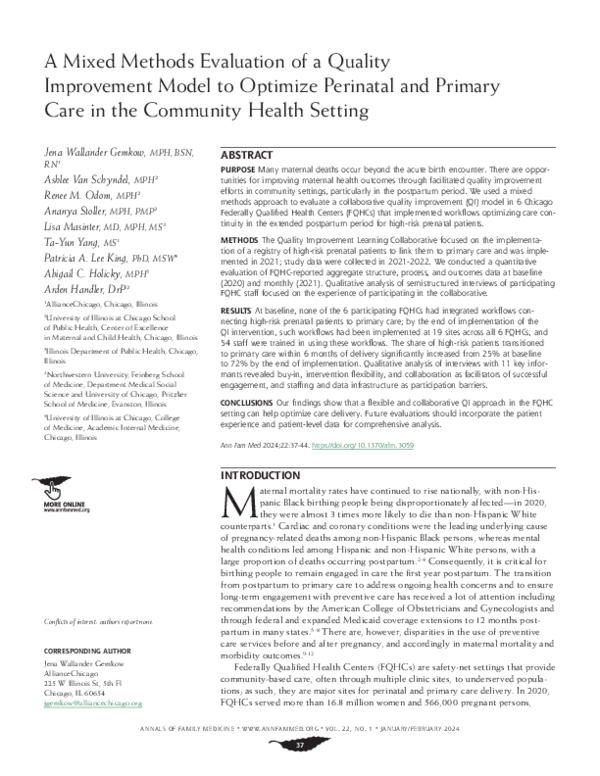 (PDF) A Mixed Methods Evaluation of a Quality Improvement Model to ...