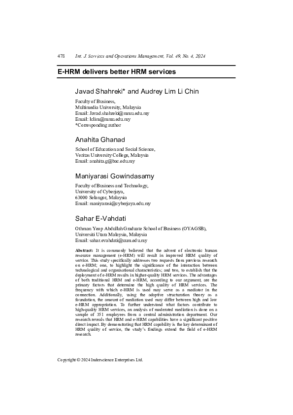 (PDF) E-HRM Delivers Better HRM Services