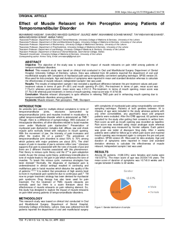 (PDF) Effect of Muscle Relaxant on Pain Perception among Patients of ...