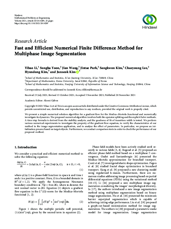 (PDF) Fast and Efficient Numerical Finite Difference Method for Multiphase Image Segmentation