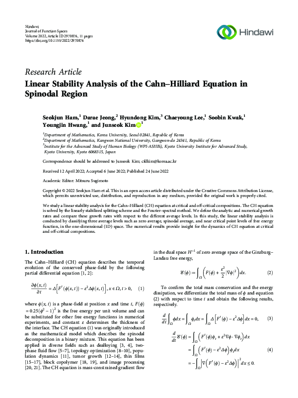 (PDF) Linear Stability Analysis of the Cahn–Hilliard Equation in Spinodal Region