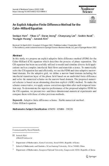 (PDF) An Explicit Adaptive Finite Difference Method for the Cahn–Hilliard Equation