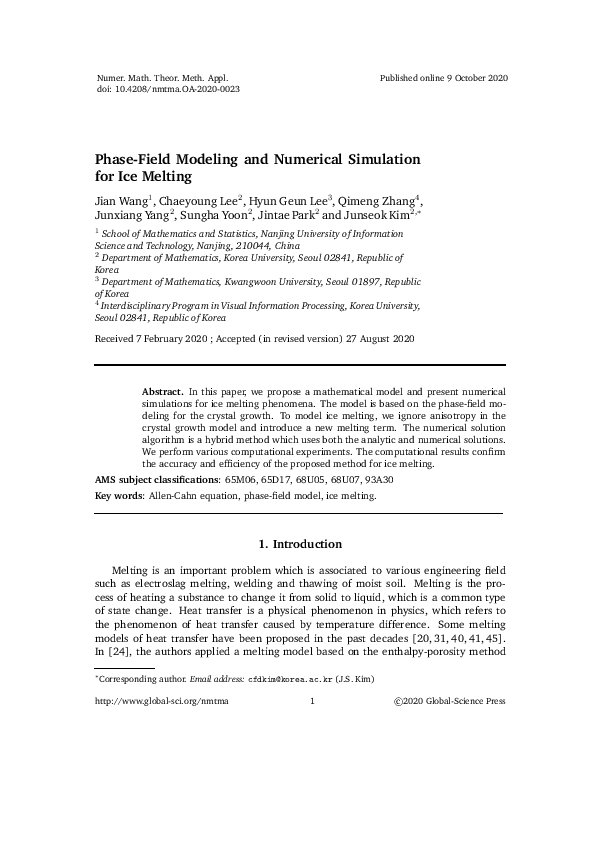 (PDF) Phase-Field Modeling and Numerical Simulation for Ice Melting