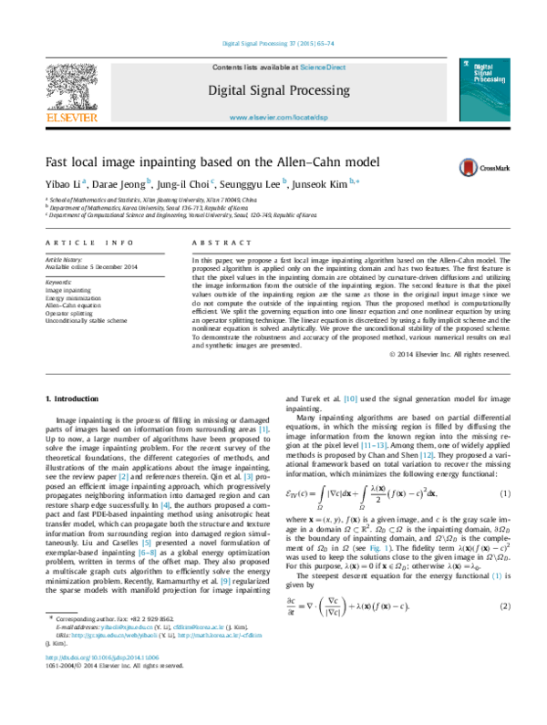 (PDF) Fast local image inpainting based on the Allen–Cahn model