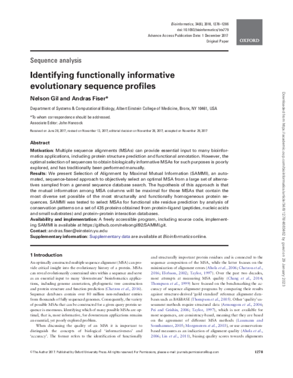 (PDF) Identifying functionally informative evolutionary sequence profiles