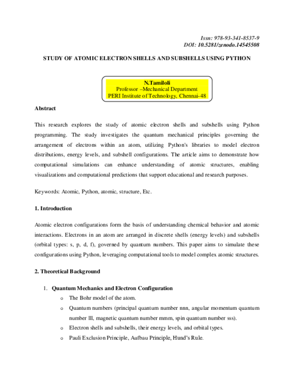 (PDF) STUDY OF ATOMIC ELECTRON SHELLS AND SUBSHELLS USING PYTHON