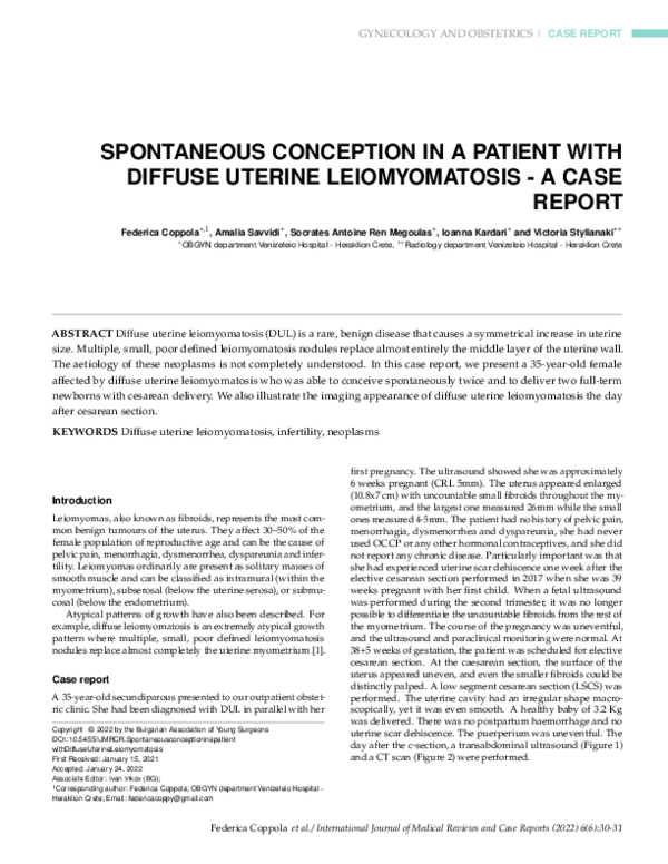 (PDF) Spontaneous conception in a patient with Diffuse Uterine ...